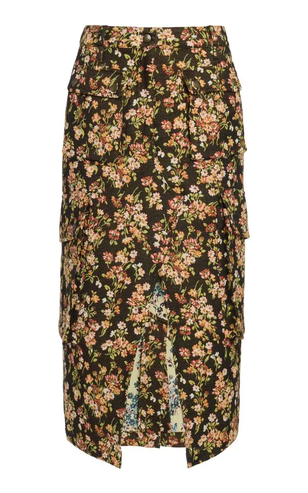 Dries Van Noten Sersy Floral Cargo Cotton-blend Midi Skirt