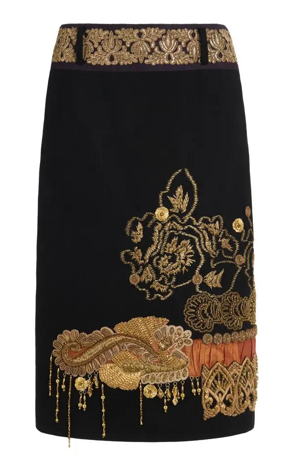 Dries Van Noten Sentista Embroidered Cotton Midi Skirt - Black