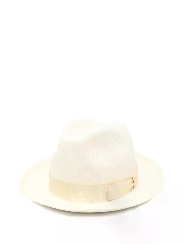 Borsalino Federico Straw Hat With Ribbon Detail - Neutrals