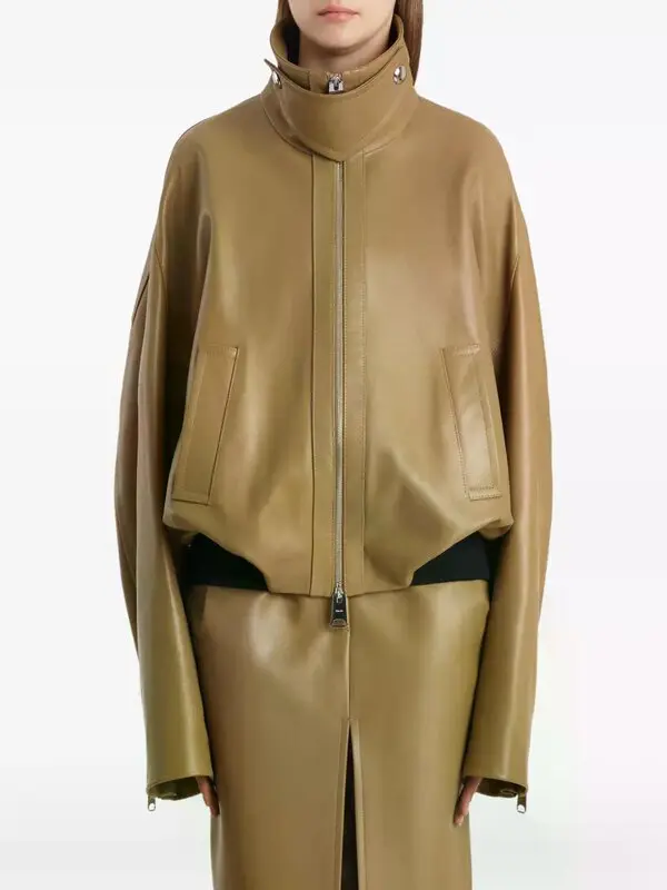 Khaite Hamett Nappa Leather Bomber Jacket - Neutrals