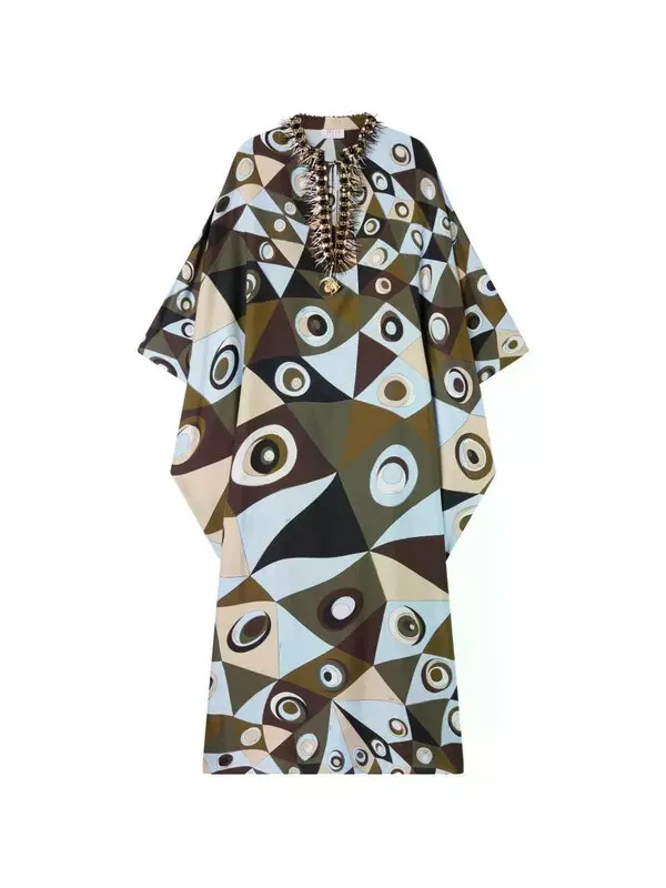 Emilio Pucci Occhi-print Silk Kaftan With Embroidered Collar