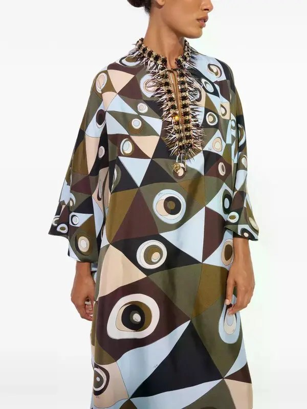 Emilio Pucci Occhi-print Silk Kaftan With Embroidered Collar