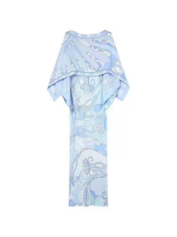 Emilio Pucci Orchidee And Soleil-print Silk Dress With Cape - Blue