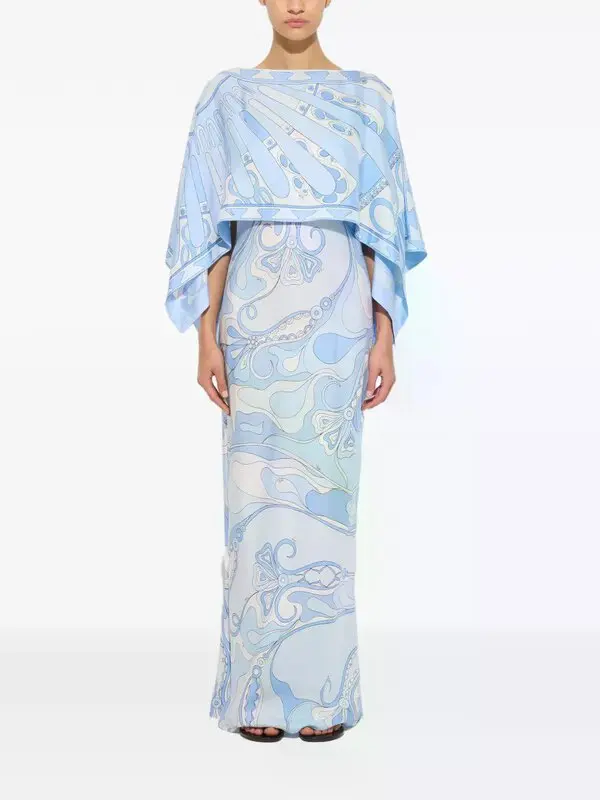 pucci blue dress - Printed Silk Twill Maxi Dry clean only Emilio Pucci Blue Printed Stretch