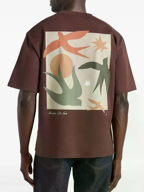 Manière De Voir Thibault Bird-detail Cotton T-shirt - Brown