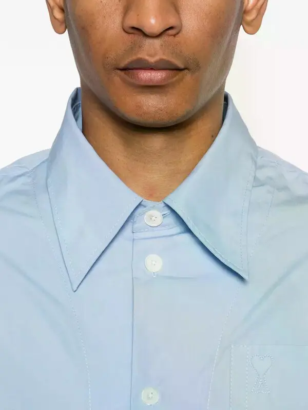 AMI Paris De Coeur" Logo-embossed Button-up Shirt - Blue