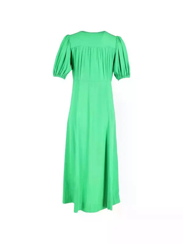 GANNI Puffed-sleeve V-neck Midi Dress