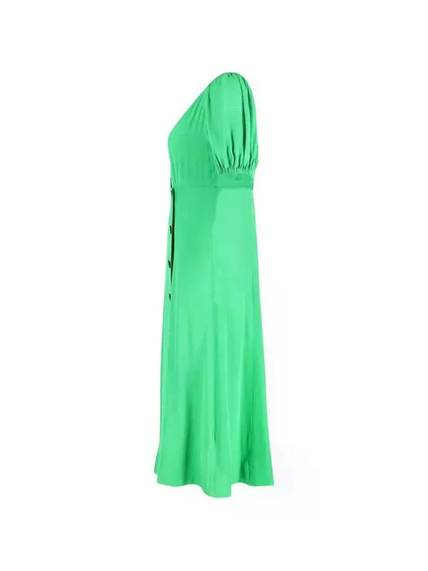 GANNI Puffed-sleeve V-neck Midi Dress