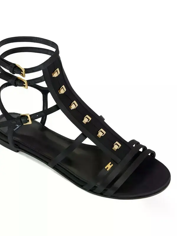 Elisabetta Franchi Leather Strap Flat Sandals