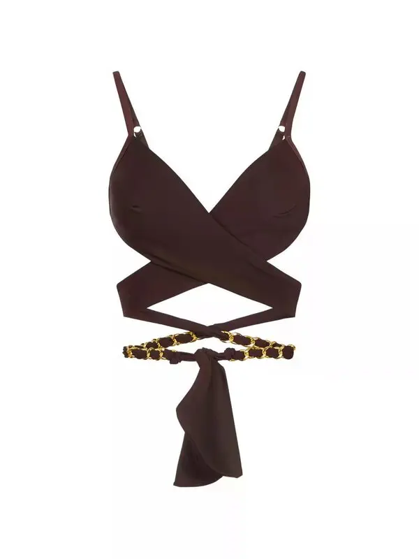 Elisabetta Franchi Crossover Jewel Chain Bra - Brown