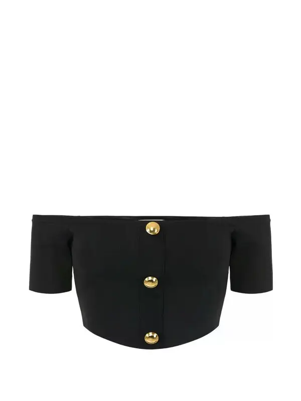 Elisabetta Franchi Button Cropped Knit Top - Black