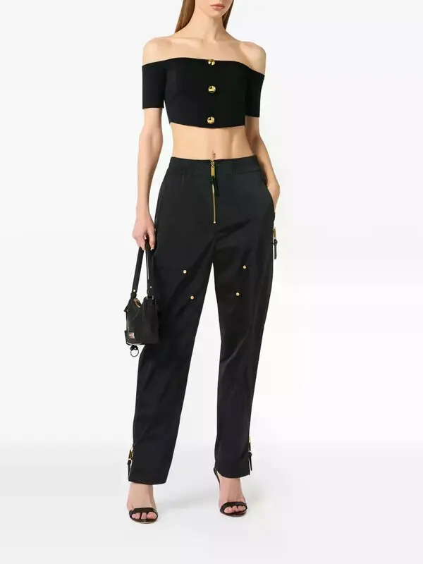 Elisabetta Franchi Button Cropped Knit Top - Black
