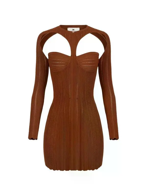 Elisabetta Franchi Openwork Knit Mini Dress - Brown