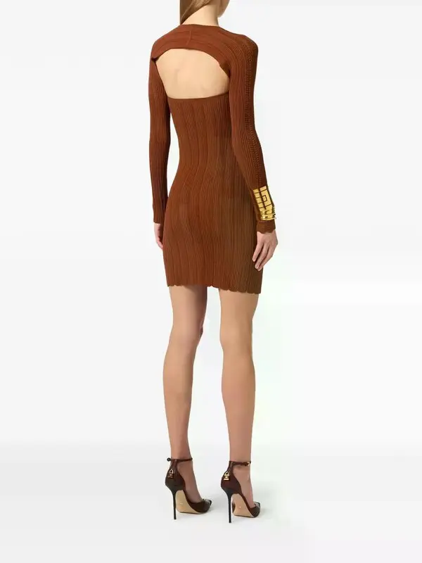 Elisabetta Franchi Openwork Knit Mini Dress - Brown