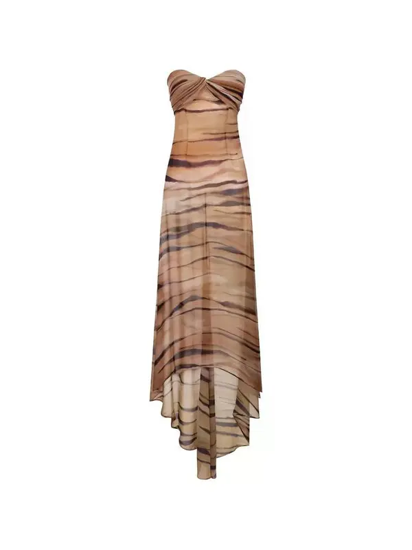 Elisabetta Franchi Strapless Tiger-print Maxi Dress - Neutrals