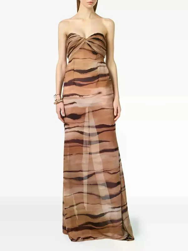 Elisabetta Franchi Tiger Print Chiffon Gown - Neutrals