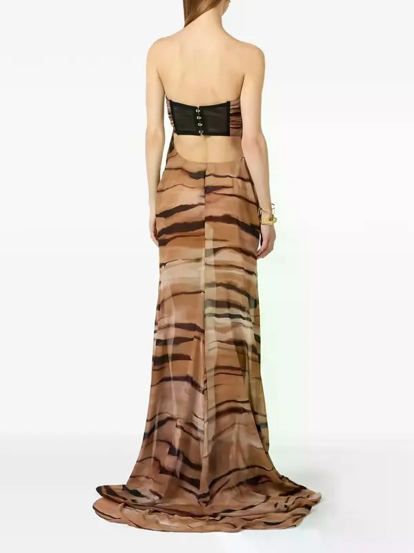 Elisabetta Franchi Tiger Print Chiffon Gown - Neutrals