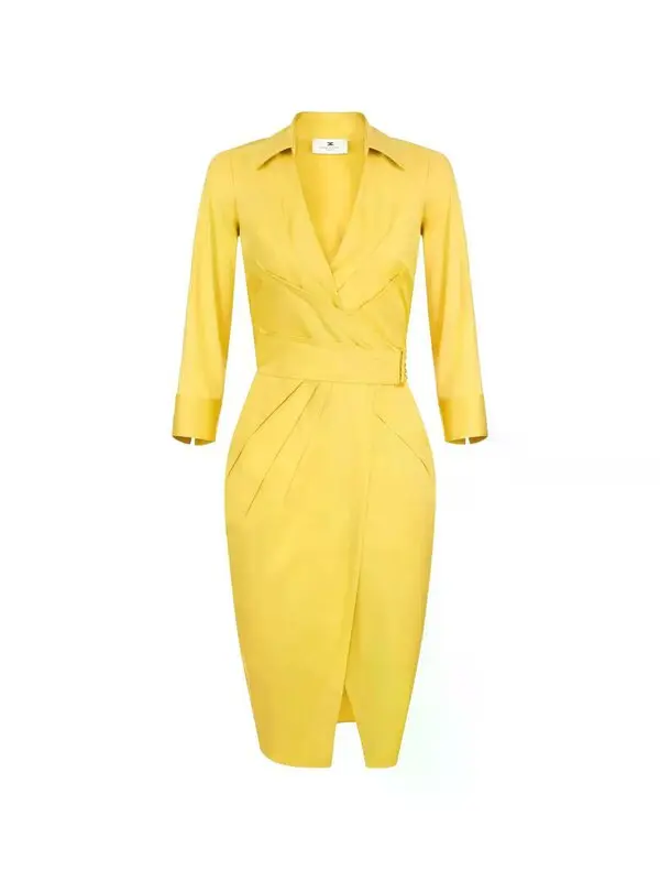 Elisabetta Franchi Stretch Cotton Wrap Dress With Origami Folds