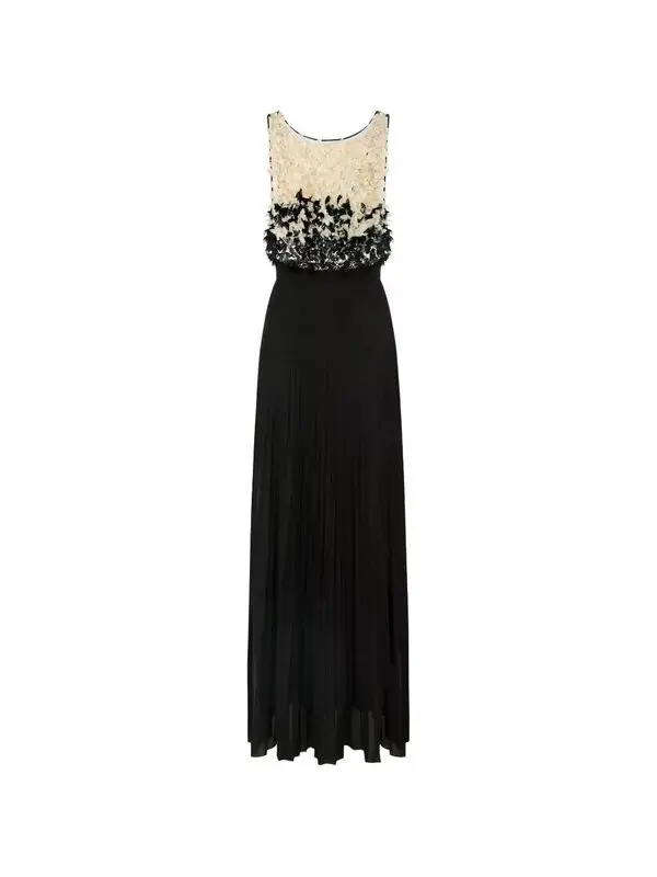 Elisabetta Franchi Red Carpet Tulle And Lurex Jersey Gown With 3d Petal Embellishments - Black