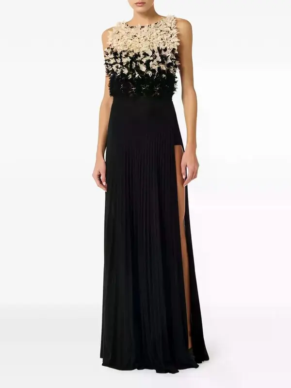 Elisabetta Franchi Red Carpet Tulle And Lurex Jersey Gown With 3d Petal Embellishments - Black