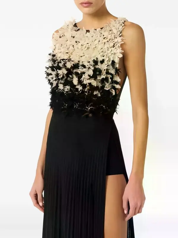 Elisabetta Franchi Red Carpet Tulle And Lurex Jersey Gown With 3d Petal Embellishments - Black