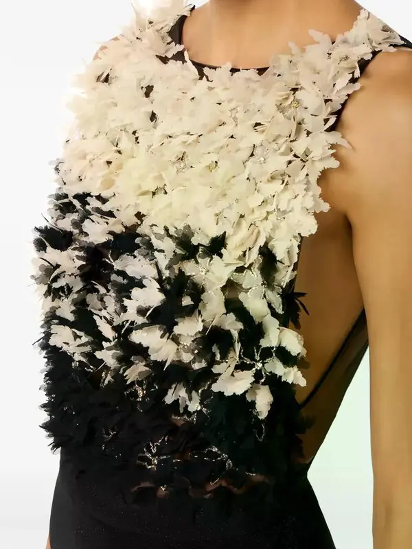 Elisabetta Franchi Red Carpet Tulle And Lurex Jersey Gown With 3d Petal Embellishments - Black