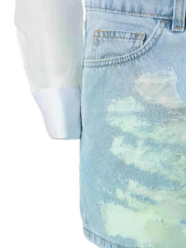 Elisabetta Franchi Organza Shirt And Denim Shorts Set With Bow Detail