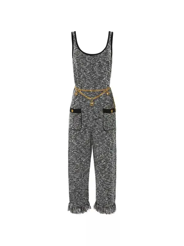 Elisabetta Franchi Fringed Bouclé Knit Jumpsuit - Black