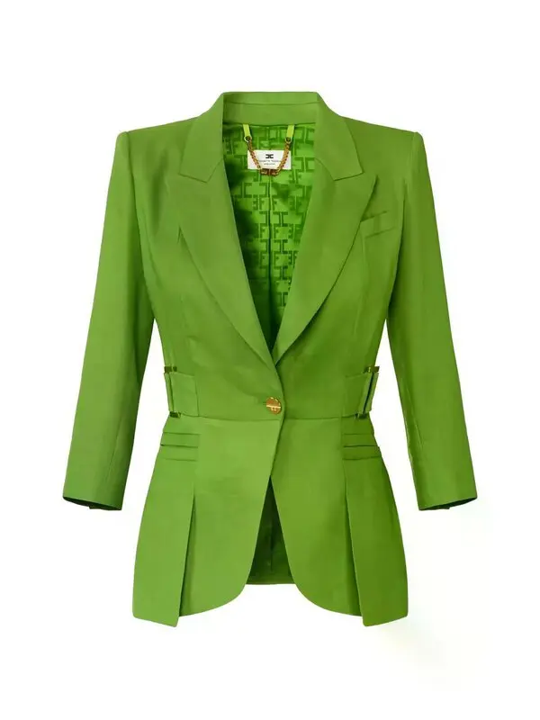 Elisabetta Franchi Single-breasted Linen-blend Jacket - Green