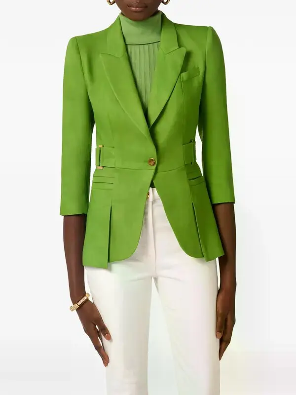 Elisabetta Franchi Single-breasted Linen-blend Jacket - Green