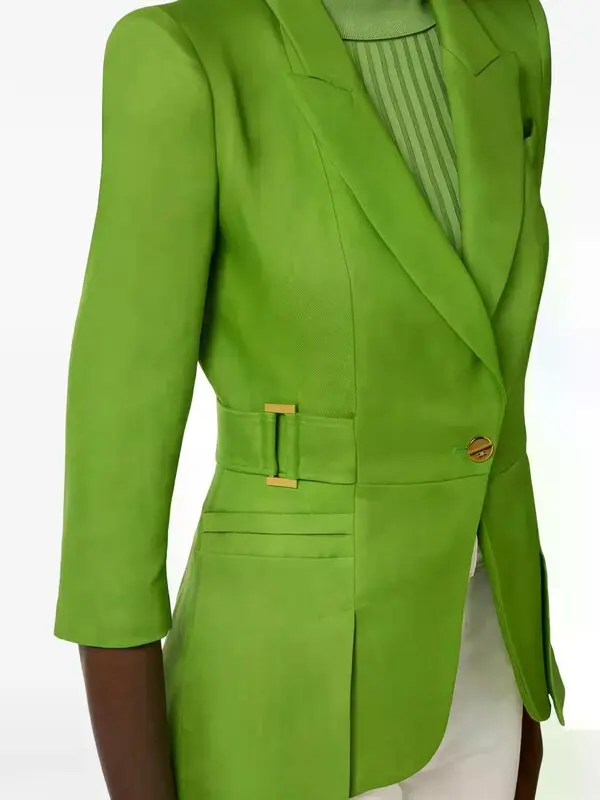 Elisabetta Franchi Single-breasted Linen-blend Jacket - Green