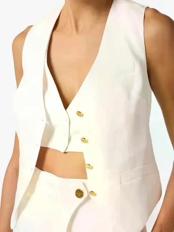 Elisabetta Franchi Asymmetric Waistcoat With Golden Metal Button Details - Neutrals
