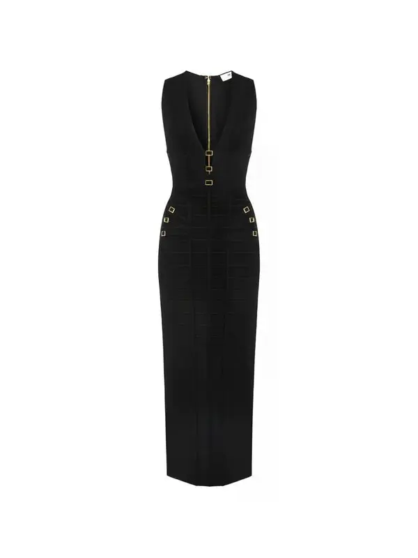 Elisabetta Franchi 3d Knit Maxi Dress With Metallic Accents