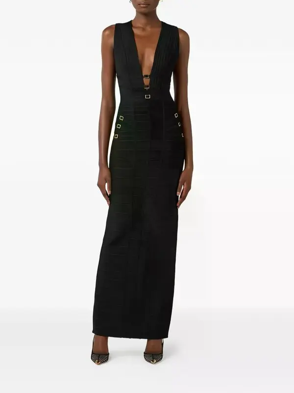 Elisabetta Franchi 3d Knit Maxi Dress With Metallic Accents