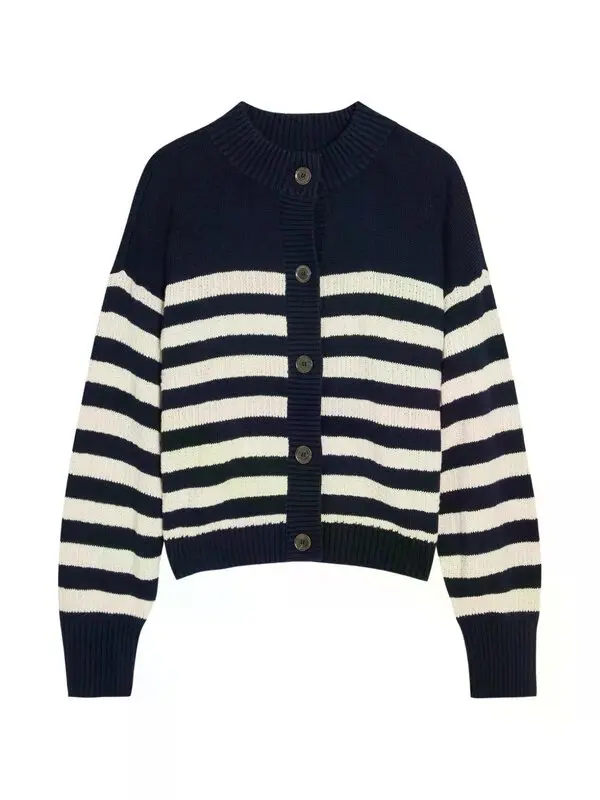 FRAME Striped Button Cardigan - Blue