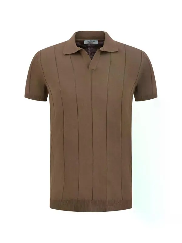 GRAN SASSO Vertical-stripe Collared T-shirt - Brown