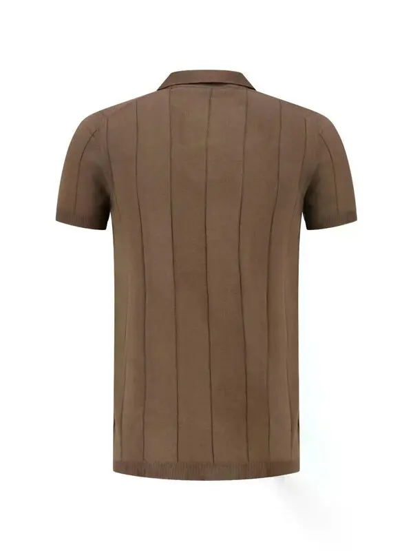 GRAN SASSO Vertical-stripe Collared T-shirt - Brown