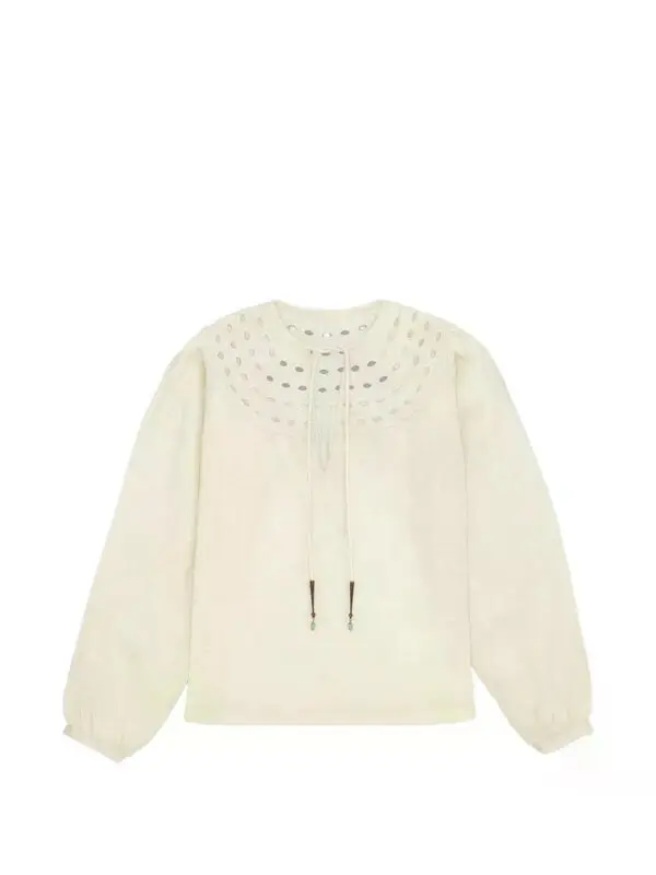 FORTELA Embroidered Linen Blouse - Neutrals