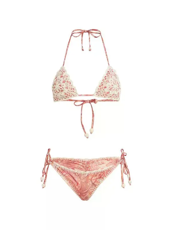 DEL MAAR Crochet Appliquéd Bikini - Pink