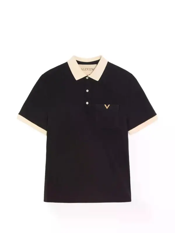 Valentino Garavani Polo Shirt In Cotton Piquet With Vgold - Black