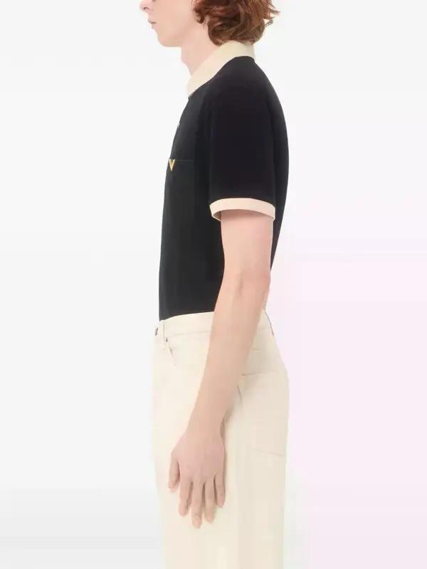 Valentino Garavani Polo Shirt In Cotton Piquet With Vgold - Black