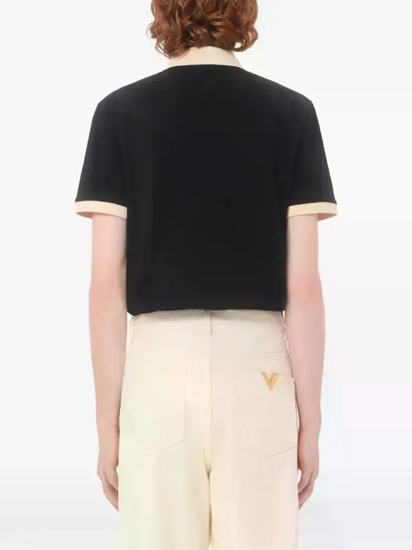 Valentino Garavani Polo Shirt In Cotton Piquet With Vgold - Black