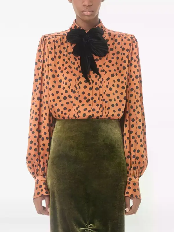 Valentino Garavani Crepe Satin Shirt With Plus De Pois Dalmata Print - Orange