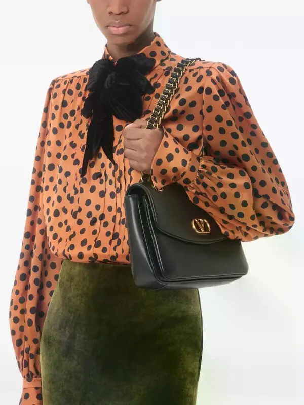 Valentino Garavani Crepe Satin Shirt With Plus De Pois Dalmata Print - Orange