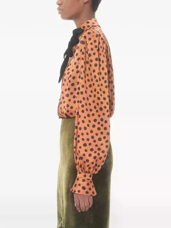 Valentino Garavani Crepe Satin Shirt With Plus De Pois Dalmata Print - Orange