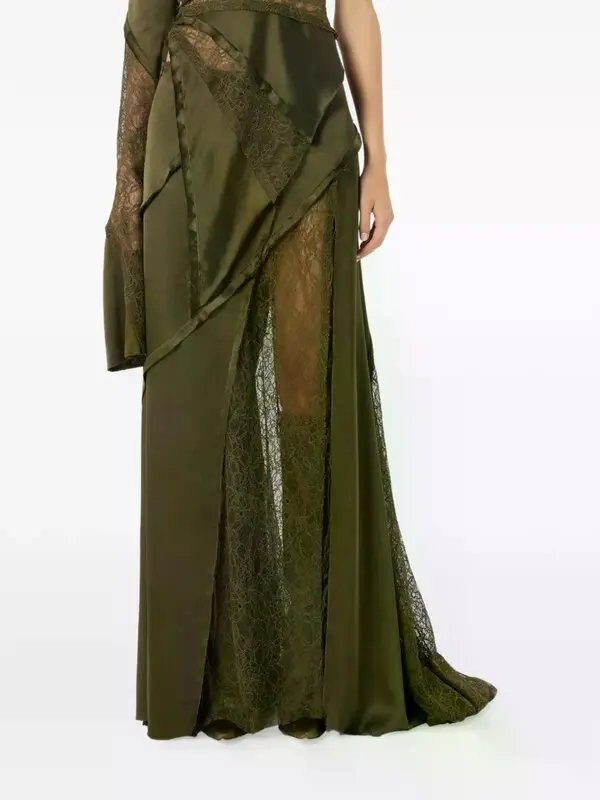 Blumarine Asymmetric Lace-overlay Skirt - Green