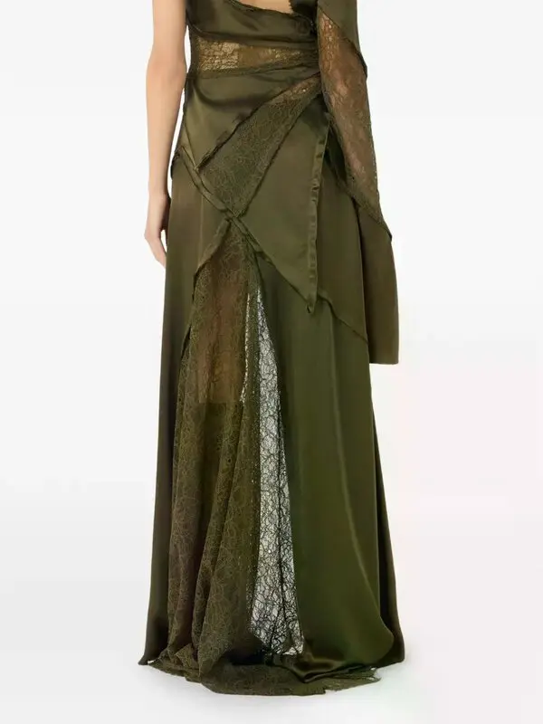 Blumarine Asymmetric Lace-overlay Skirt - Green