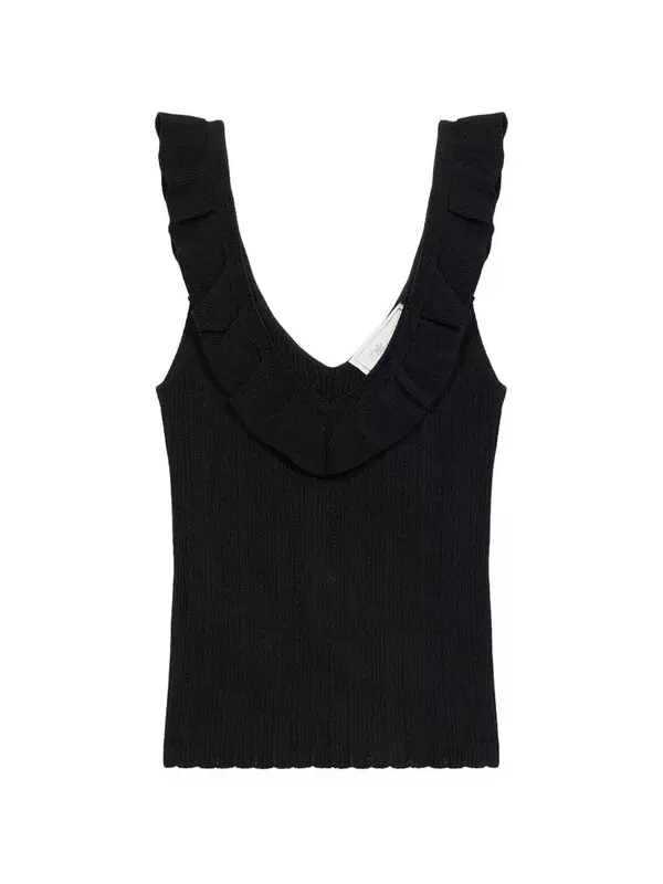Blumarine Ruffled V-neck Tank Top - Black