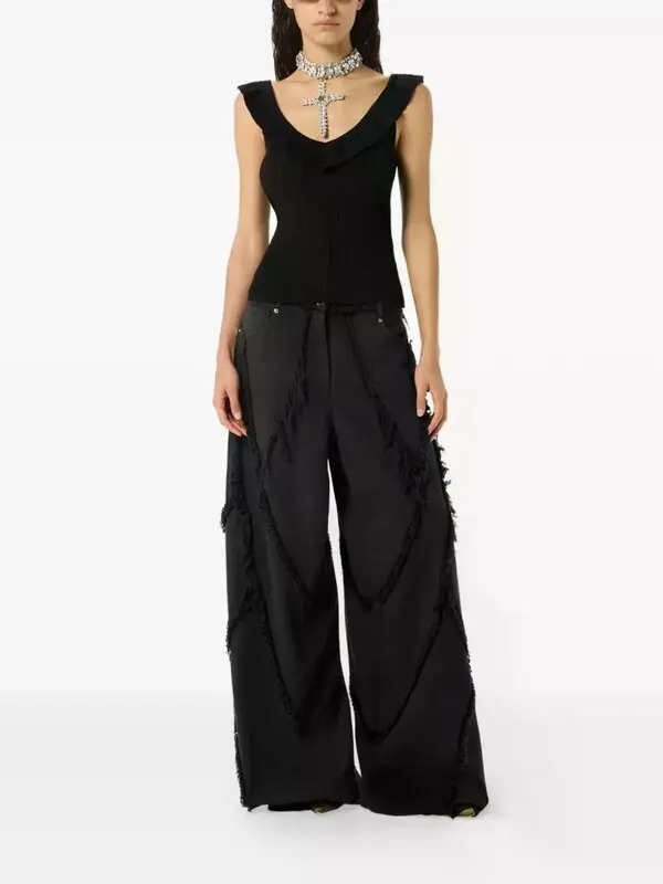 Blumarine Ruffled V-neck Tank Top - Black