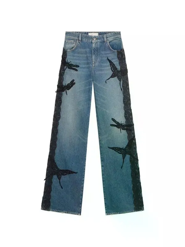 Blumarine Lace Trim Butterfly Jeans